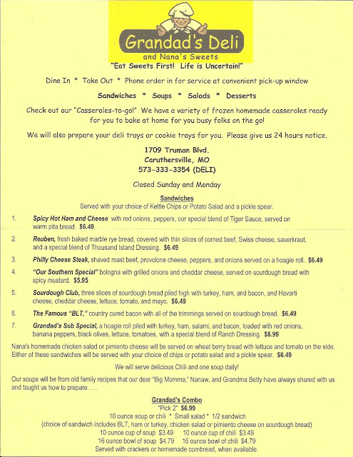 Caruthersville Chamber of Commerce: Grandad's Deli Menu