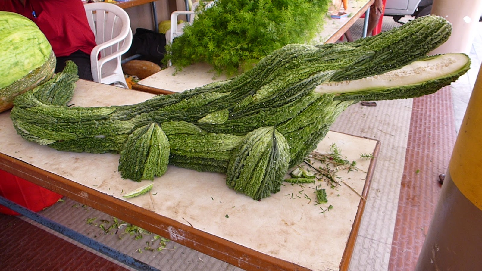 Vegetable Carving With Bitter Gourd Crocodile