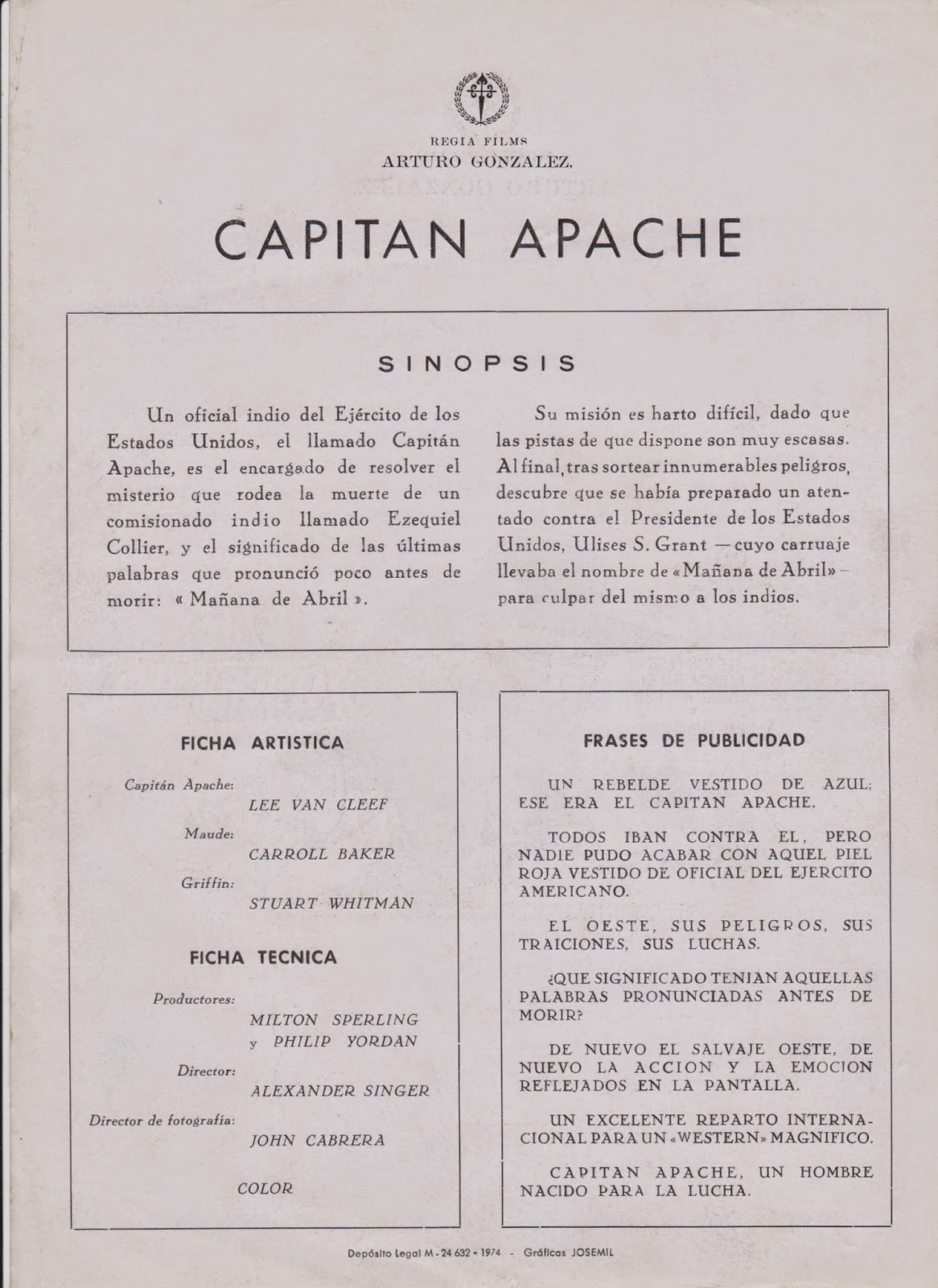 TheBad.net - The Lee Van Cleef Blog: Captain Apache - Spanish Pressbook