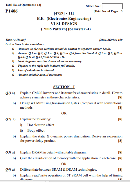 VLSI DESIGN Pune University B.E EE April 2015 Question Paper ...