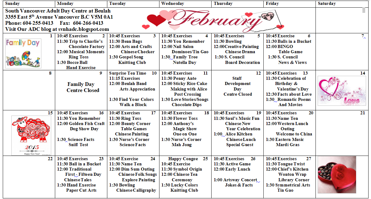 South Vancouver and Beulah Gardens Adult Day Programs: February ...