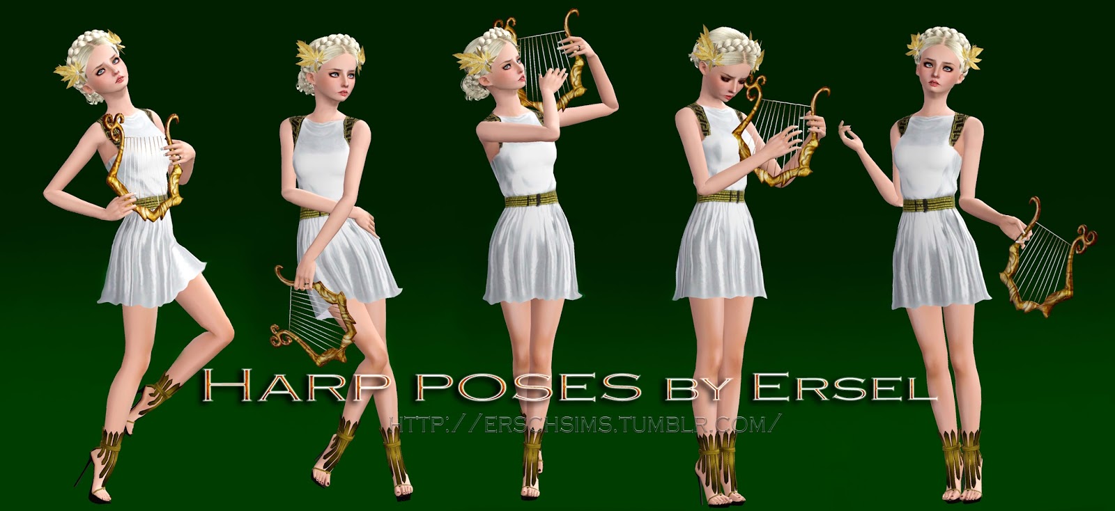 Golden Leaves,poses with a Harp by Ersel | ErSch Sims