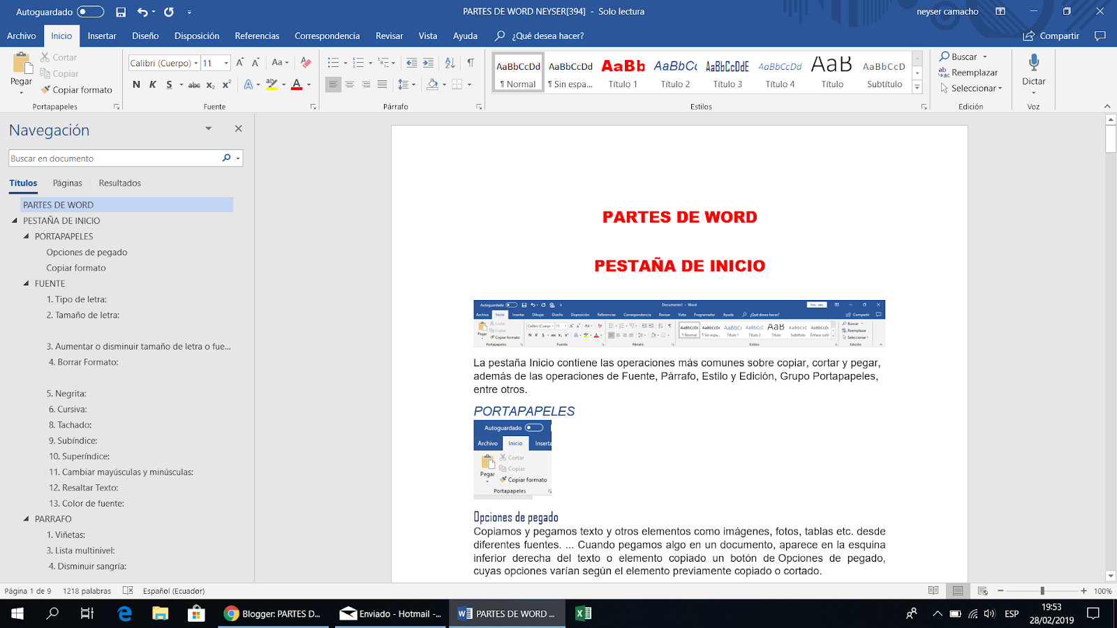 PARTES DE INICIO DE WORD