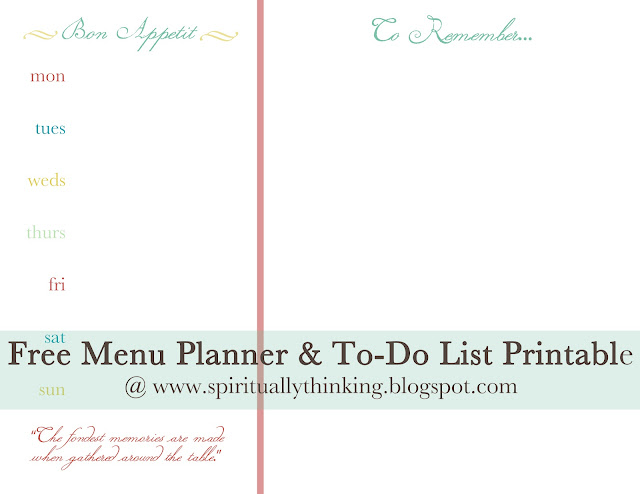 and Spiritually Speaking: FREEBIE - Menu Planner Printables