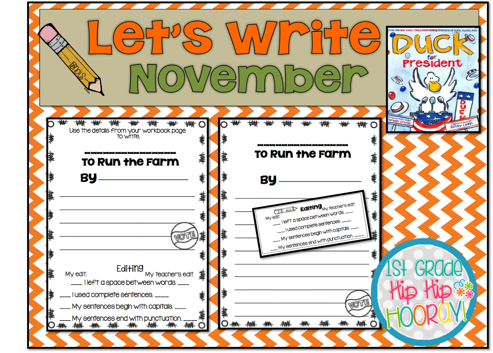 1st Grade Hip Hip Hooray!: Let's Write With a November Theme