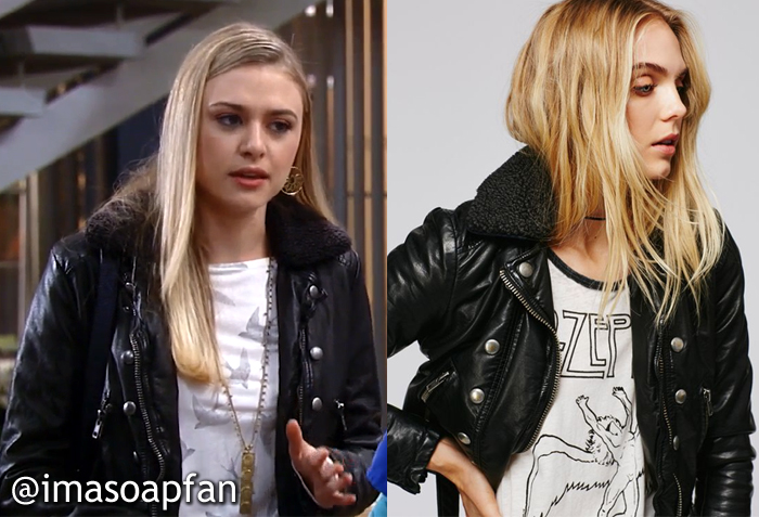 Kiki Jerome's Black Moto Jacket with Faux Fur Collar - General Hospital ...