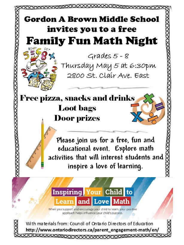 Clairlea School Council: Family math night at Gordon A Brown middle school