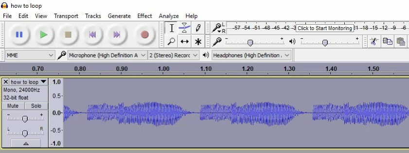 How to loop the partial audio clip in Audacity