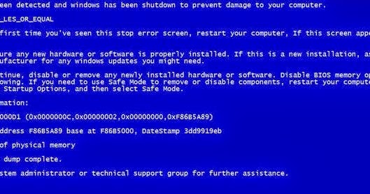 Penyebab Komputer Blue Screen \ Tiba-Tiba Layar Jadi Biru - Gividia