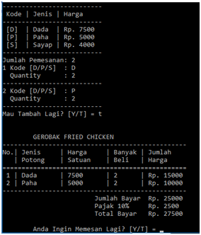 PROGRAM C++ GEROBAK FRIED CHICKEN (Array) ~ Pemograman