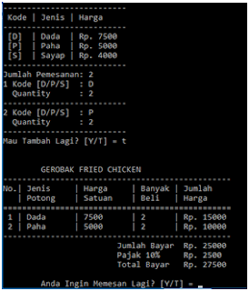 PROGRAM C++ GEROBAK FRIED CHICKEN (Array) ~ Pemograman
