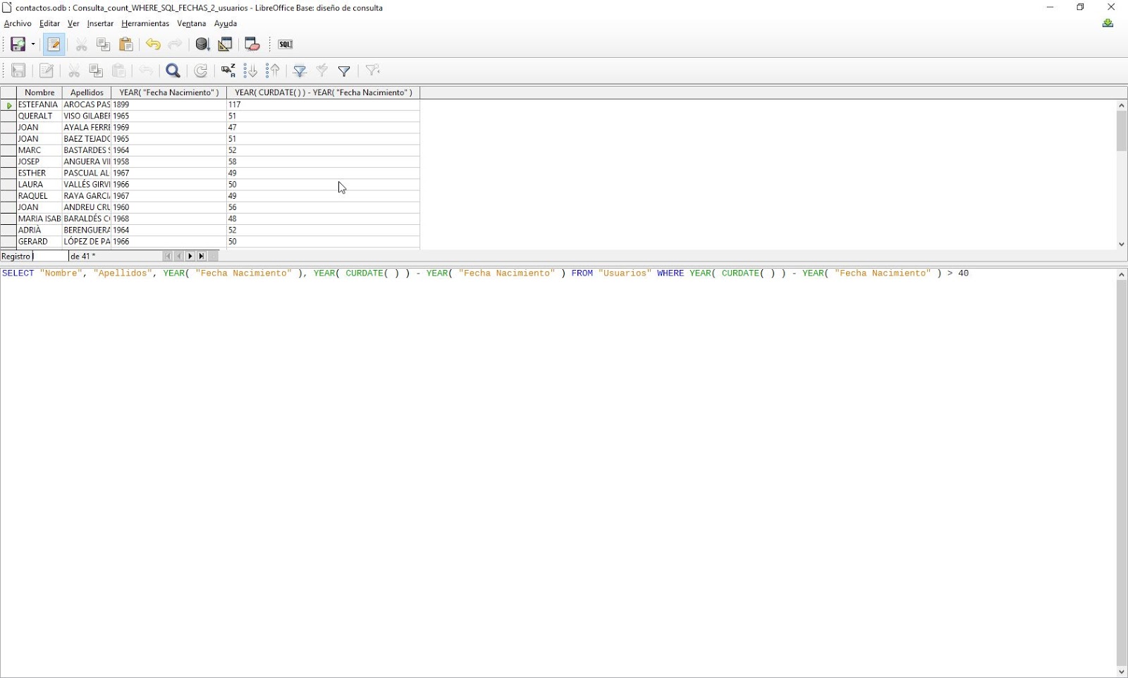 cuantos años tienes con SQL en LibreOffice Base (XII) | Aplicaciones de ...
