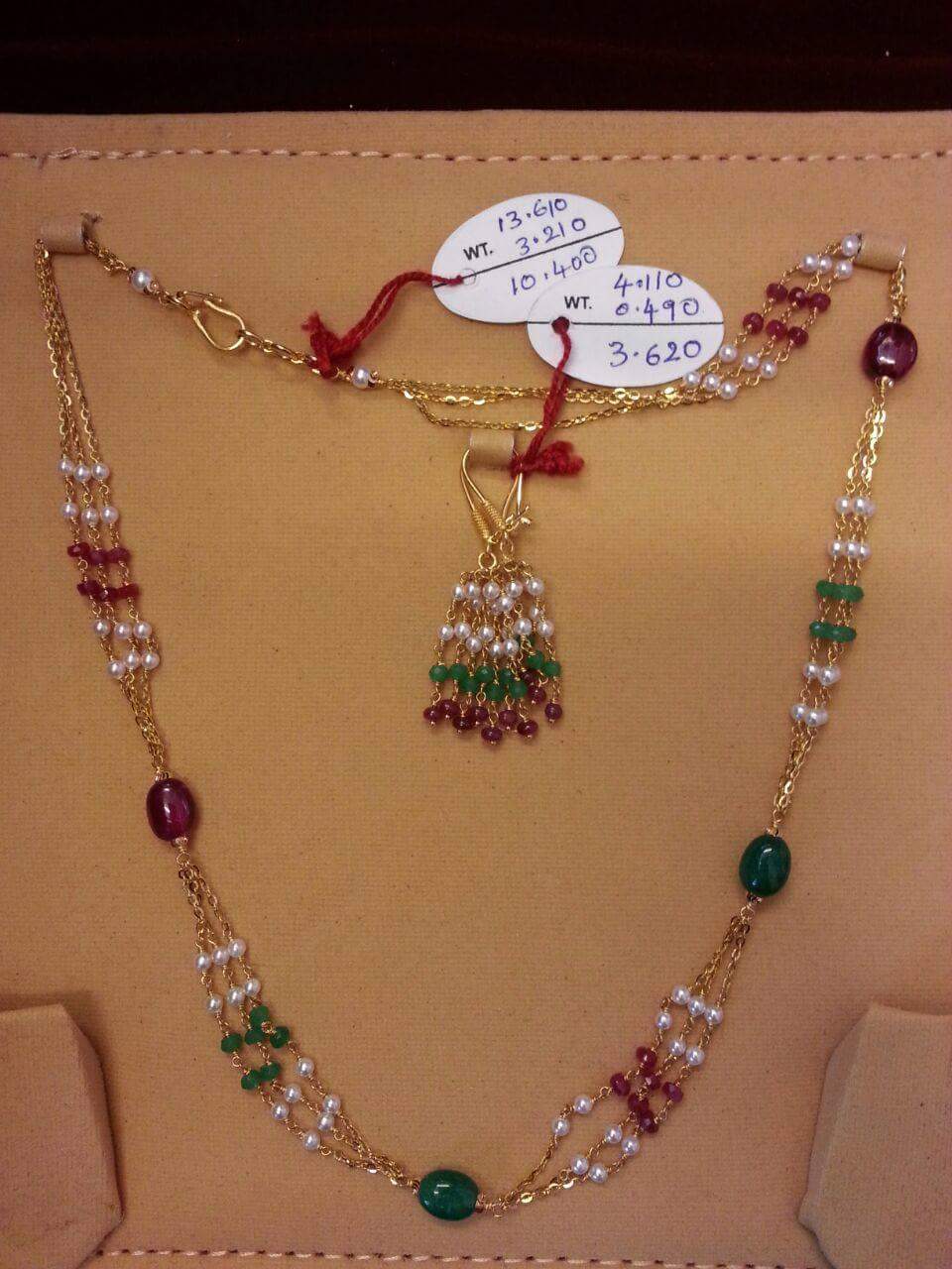 Ruby emeralds pearls chain designs | 916 jewellery || Beeds Jewellery