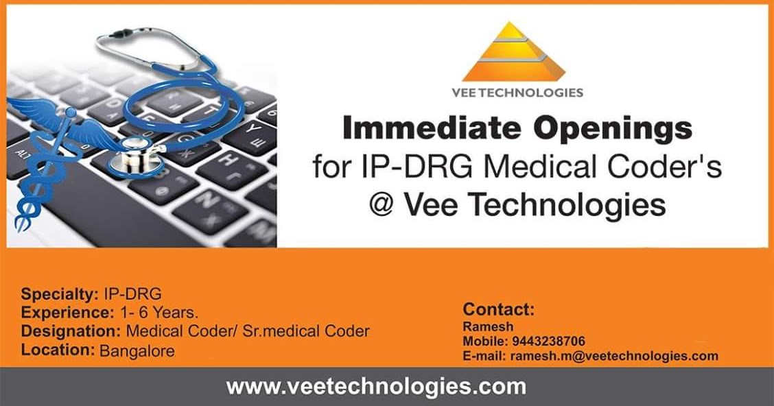 Job Openings for IP DRG Medical Coders @Vee Technologies