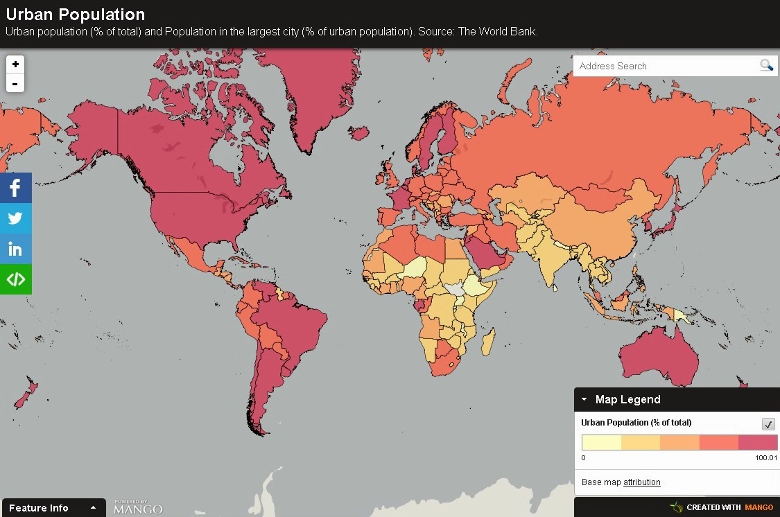 MappingPoint: Map of Urban Population (% of total) - Mapa de la ...