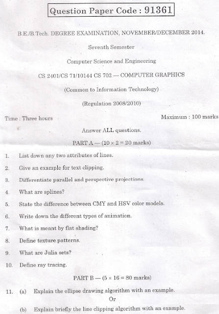 CS2401 Computer Graphics Nov Dec 2014 Past Question Paper - University ...