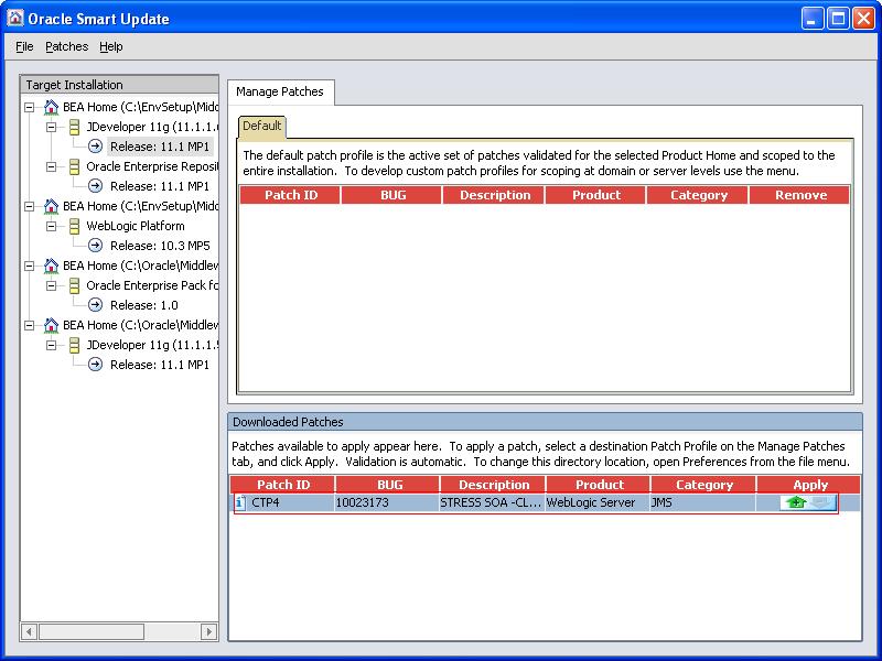 Installing The Patches To Weblogic Server Using Oracle Smart Update