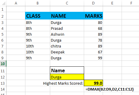 How to use "DMAX" Function in Excel