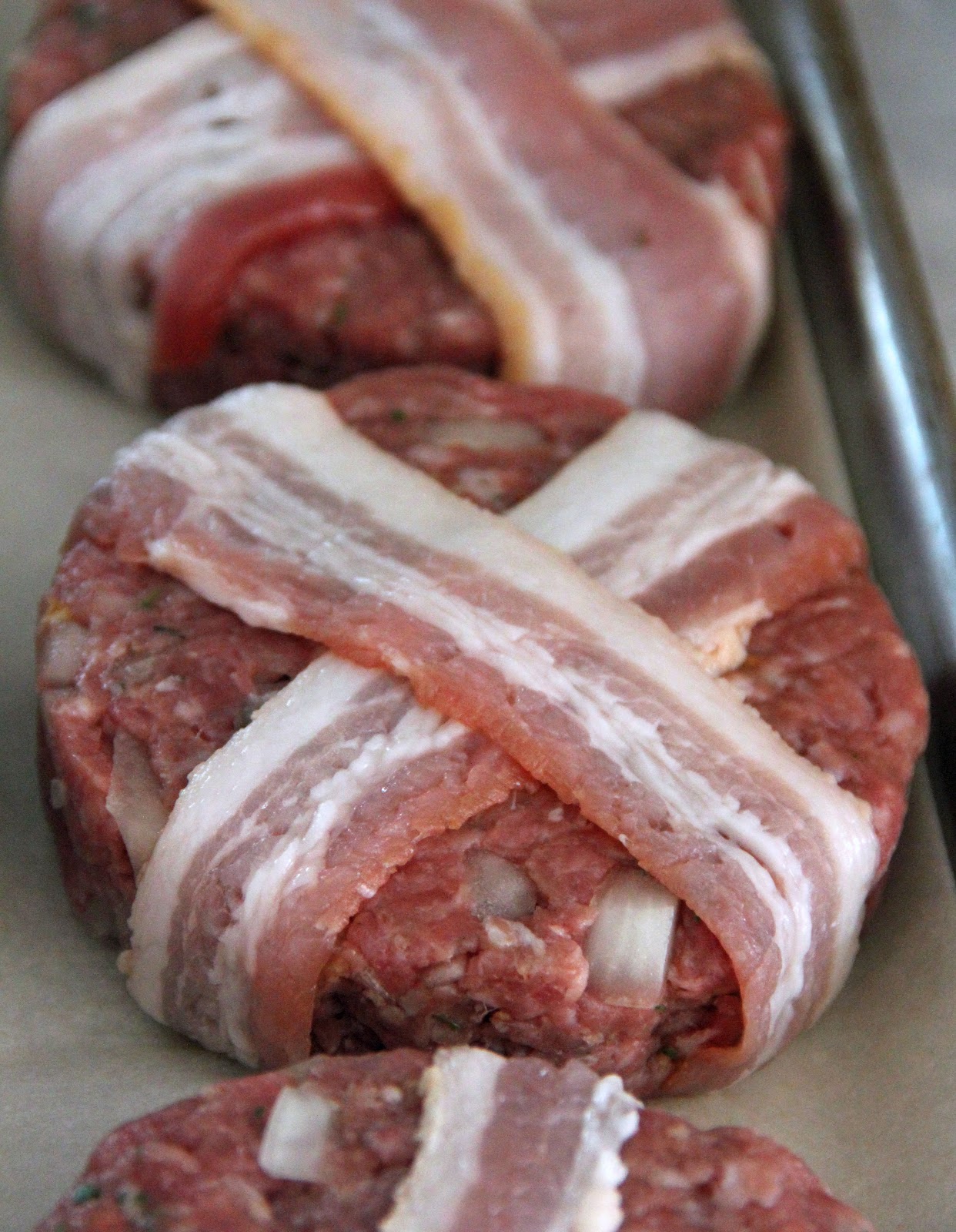 Jo and Sue: Cheese Stuffed Bacon Wrapped BBQ Burgers With Caramelized ...
