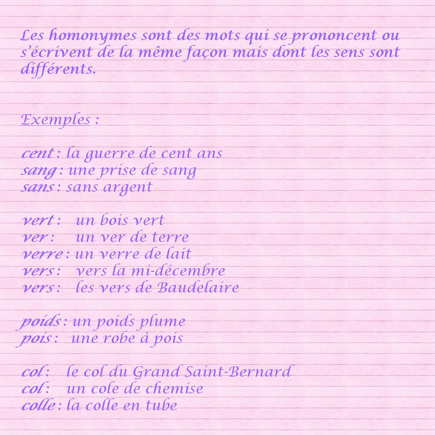 Mes fiches de français : Les homonymes