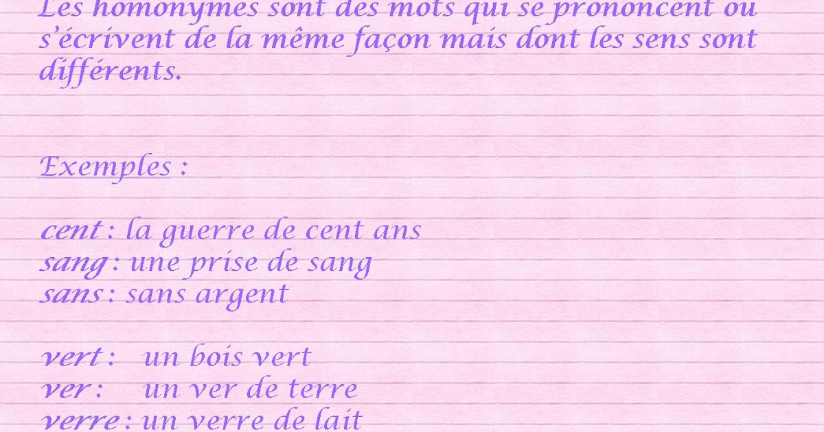 Mes fiches de français : Les homonymes