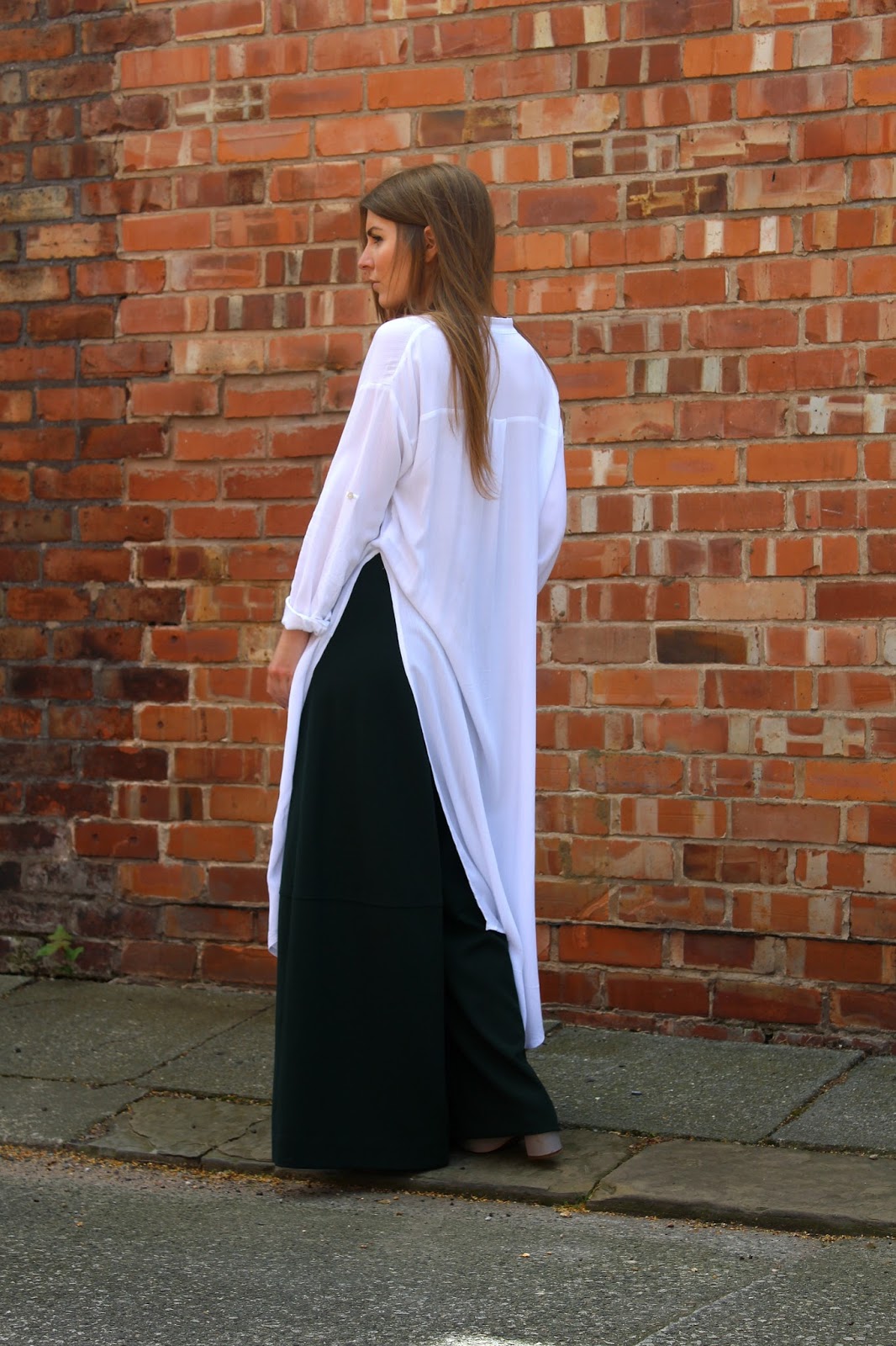 Outfit: Shirt Dress over Wide Leg Trousers | Style Trunk