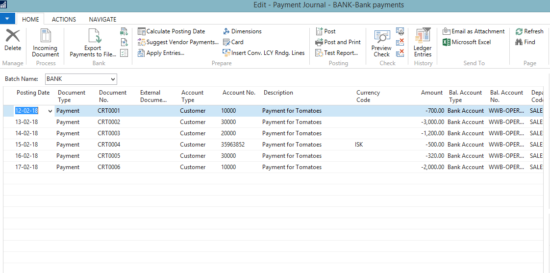 How to import multiple journal entries in Microsoft Dynamics NAV 2017 ...