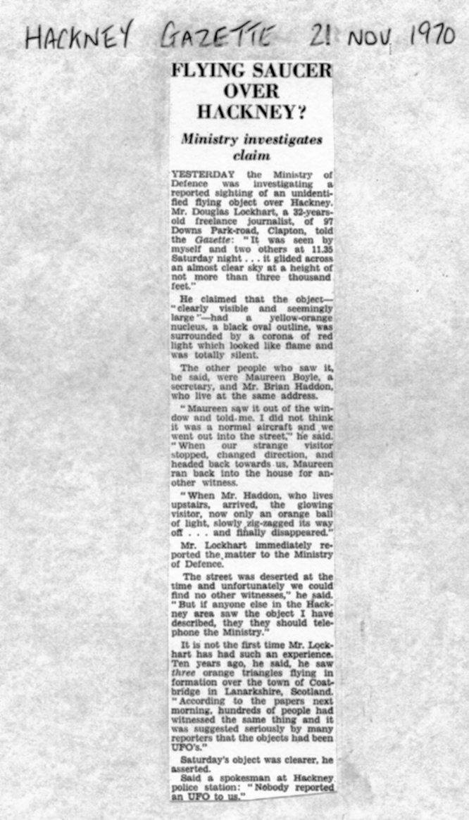 The Haunted Skies Project: HACKNEY UFO 1970 - Source Material