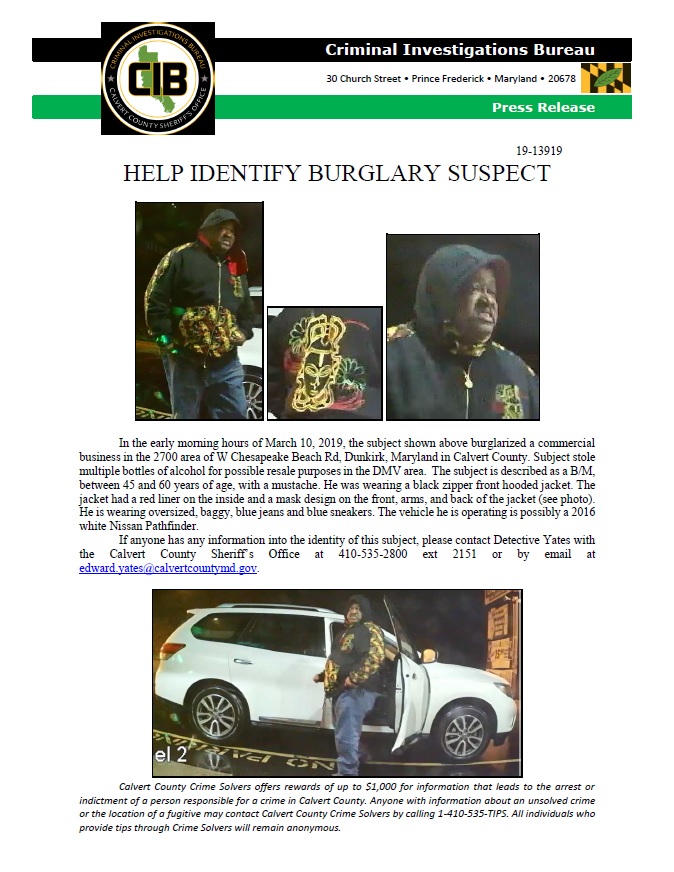 Calvert County Sheriff's Office: SHERIFF'S OFFICE NEEDS ASSISTANCE ...