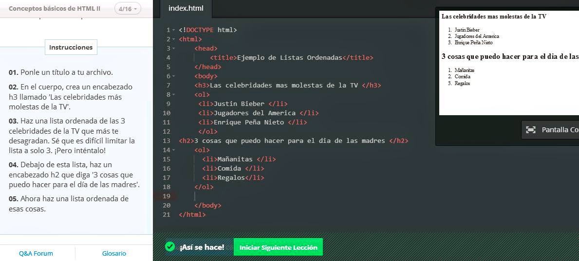 Aprendiendo a Programar: Aprendiendo a crear una lista ordenada en HTML