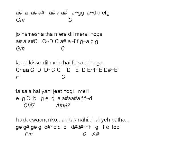 Hindi Song Notes And Keys