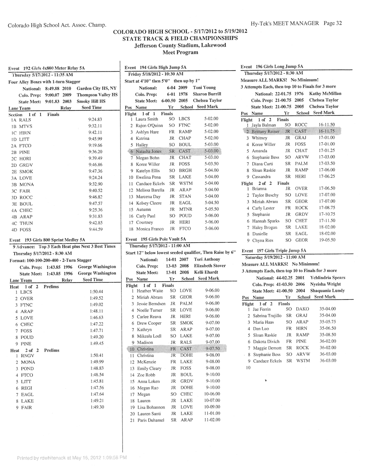 Nack for Track: State directions, schedule and heat sheet