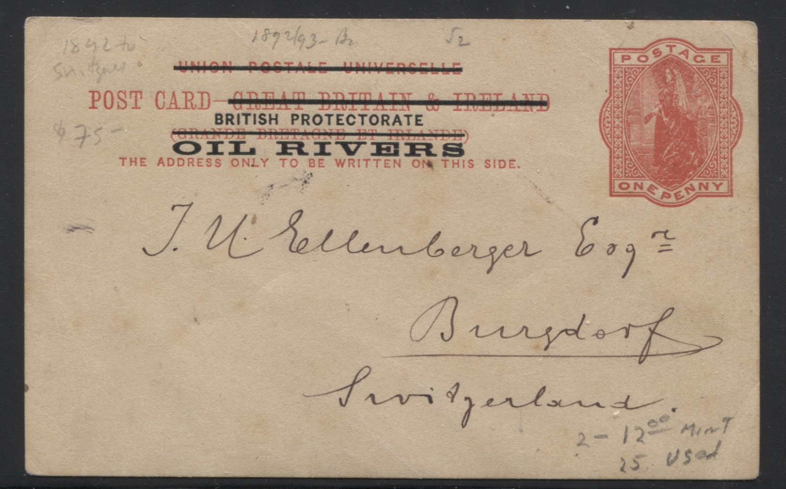 The Overprinted Great Britain Issues Of Niger Coast Protectorate 1892 ...