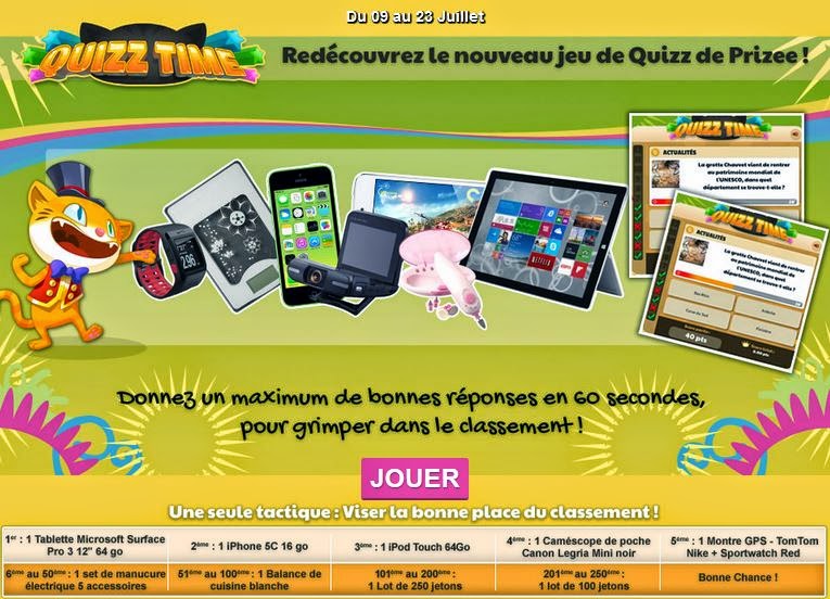 Prizee : tous les jeux !: Jeu en ligne Quizz Time à jouer sur Prizee