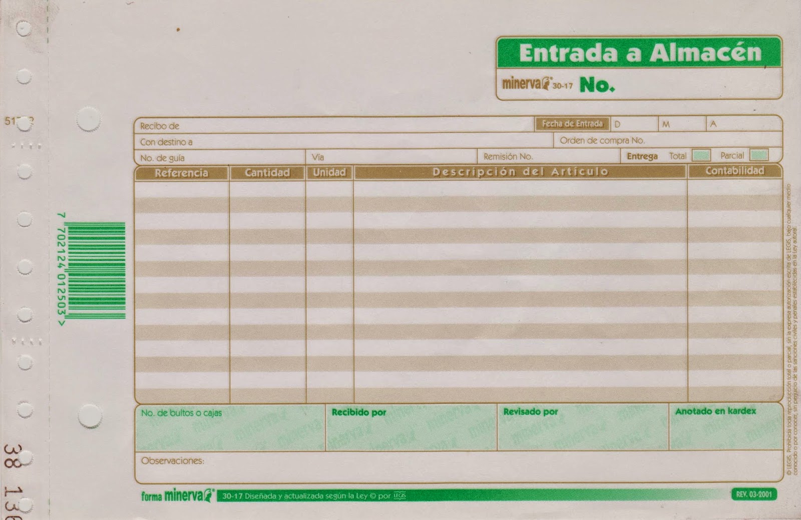 RECIBO Y DESPACHO 2014: DOCUMENTOS DE CONTROL