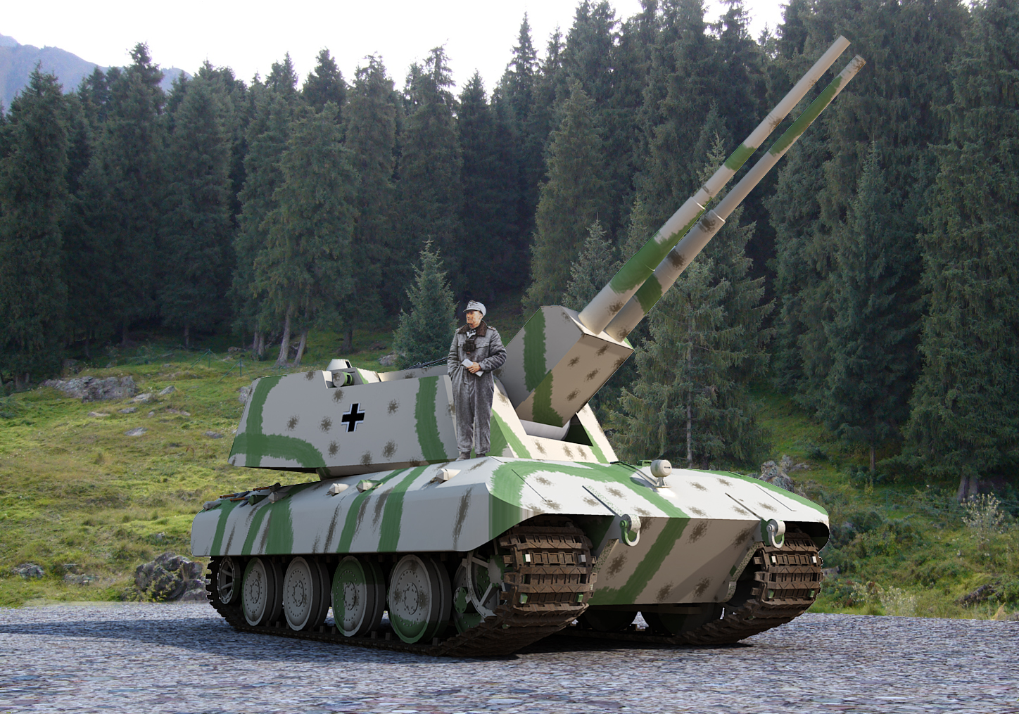 SketchUP Power 草圖力量: E-100 Flakzwilling Tank (E-100 空防計劃戰車)