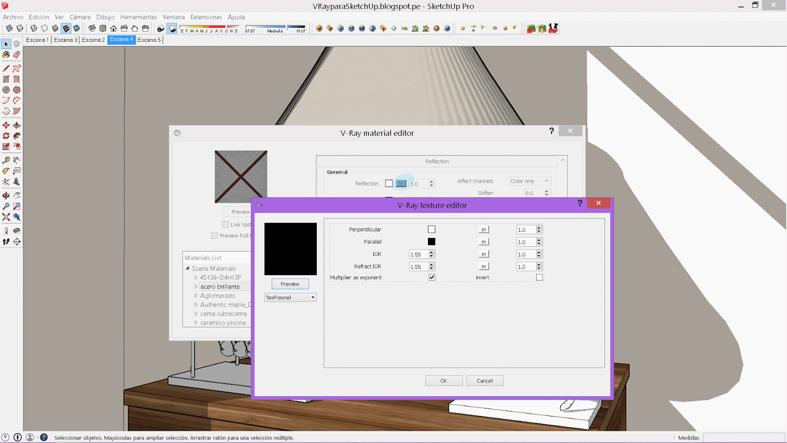 Renderizar con VRay 2.0 para SketchUp: Crear Acero brillante
