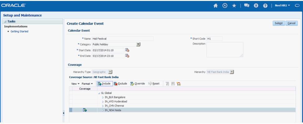 Oracle HCM: How To Setup Calendar Events By Locations (Doc ID 1917689.1)