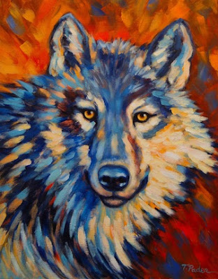 Colorful Wolf Original Painting, Wildlife Art by Theresa Paden