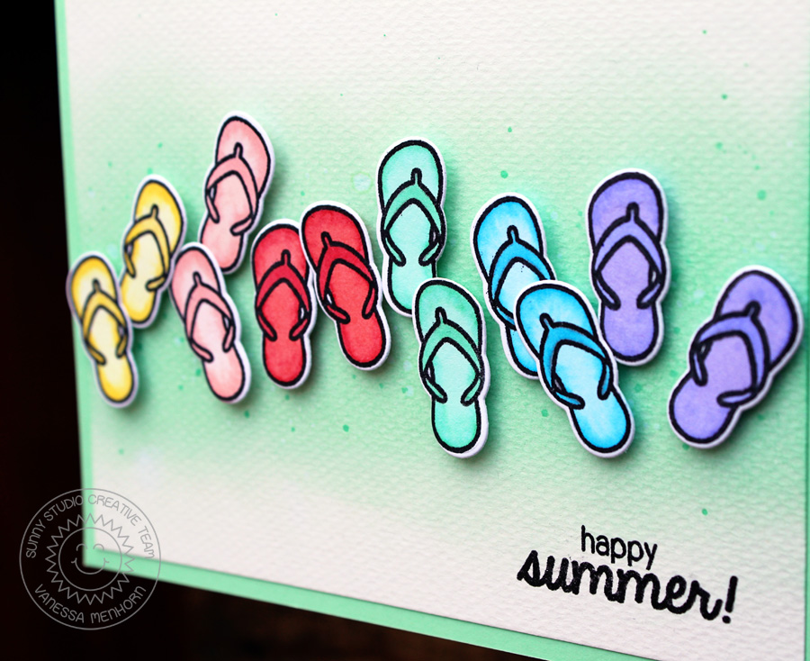 Sunny Studio: Island Getaway Happy Summer Flip Flops card with Vanessa