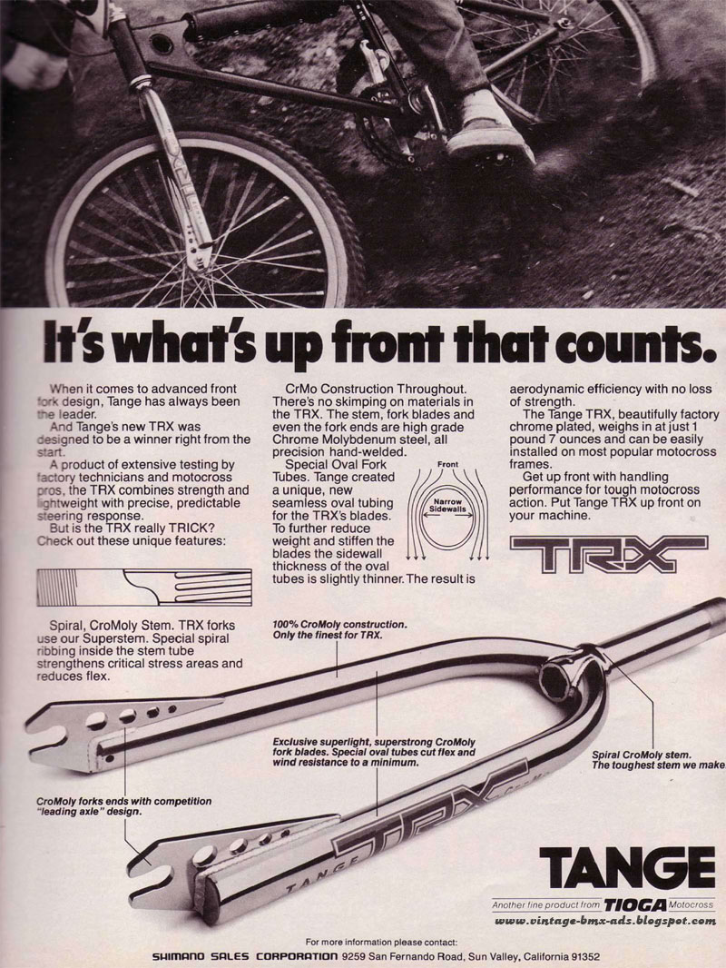 Vintage BMX Ads: It's what's up front that counts. Tange TRX