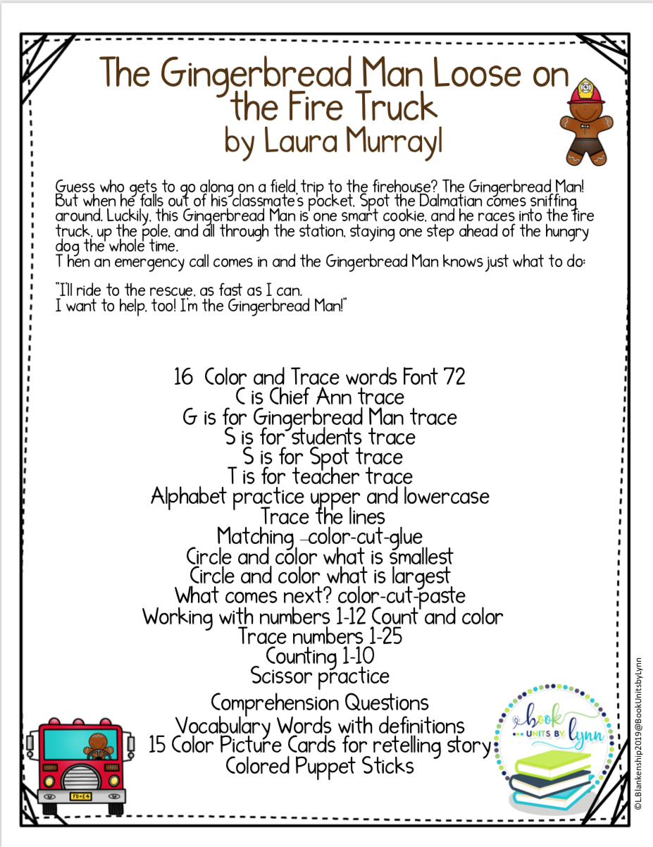 THE GINGERBREAD MAN LOOSE ON THE FIRE TRUCK ~ Book Units by Lynn