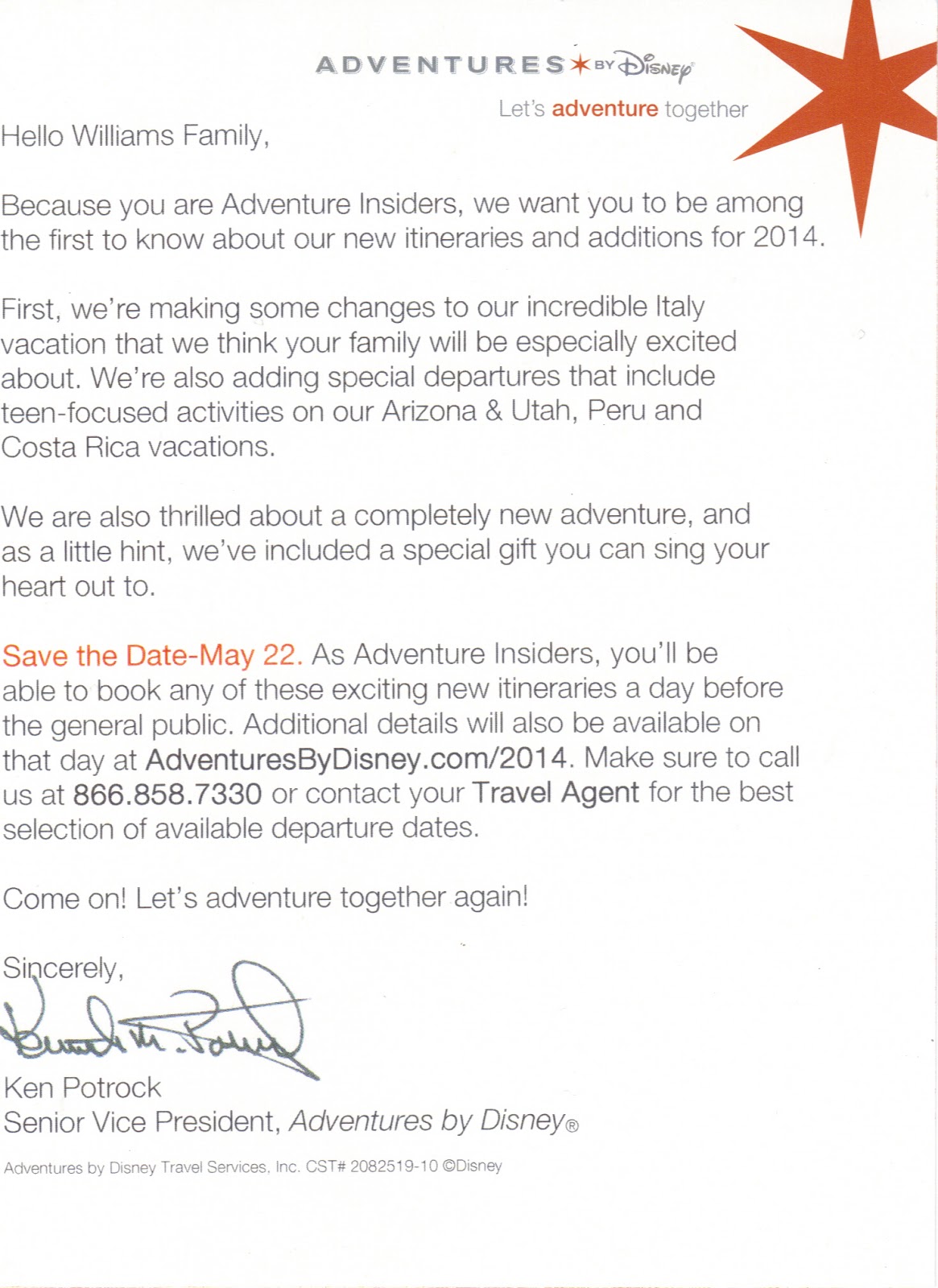 Williams Family: A Surprise in the Mail from Adventures by Disney!