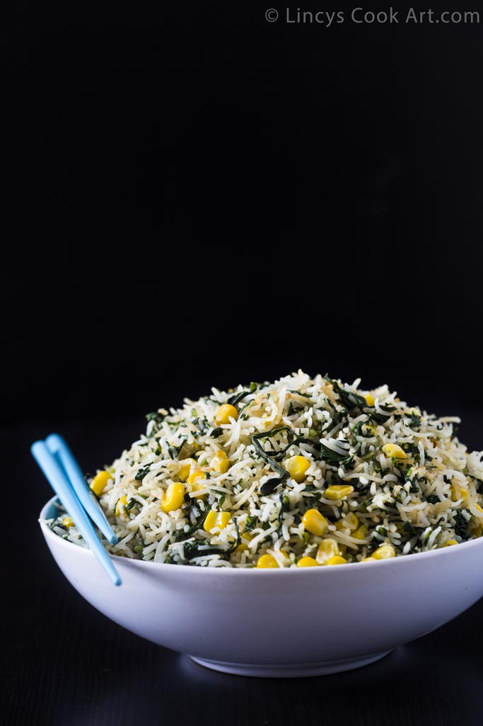 Spinach and Sweetcorn Fried Rice ~ Lincy's Cook Art