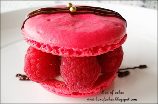 Box of cakes: Magenta macarons with white chocolate raspberry cream ...