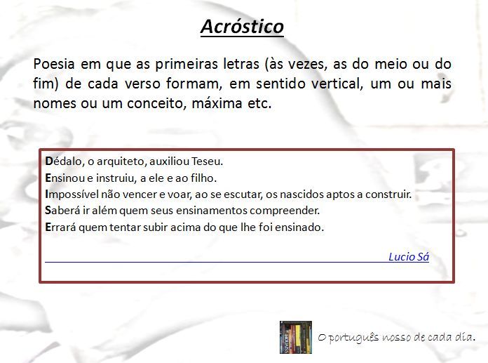 O Português nosso de cada dia.: Acróstico