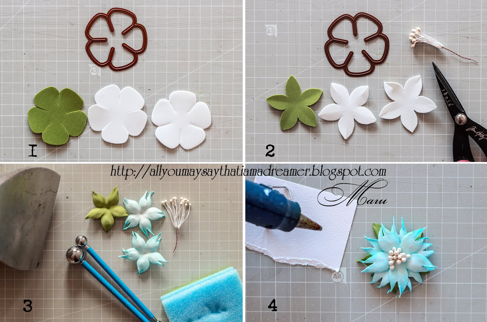 I'm a dreamer...: 5 вида цветя с 1 сет шаблони за изрязване