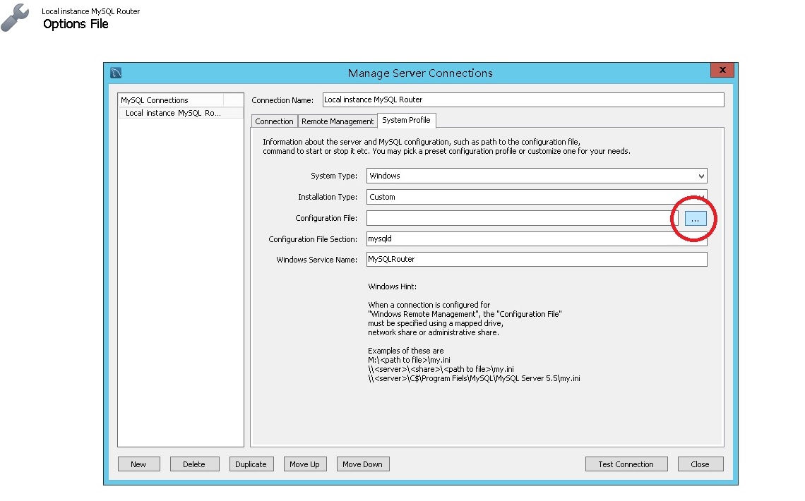Location of MySQL configuration file (ie: my.cnf) not specified
