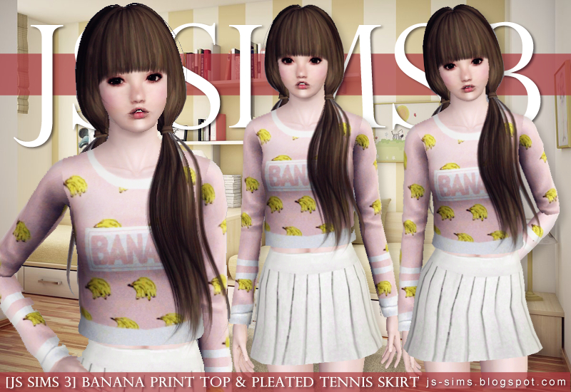 [JS SIMS 3] Banana Print Top & Pleated Tennis Skirt