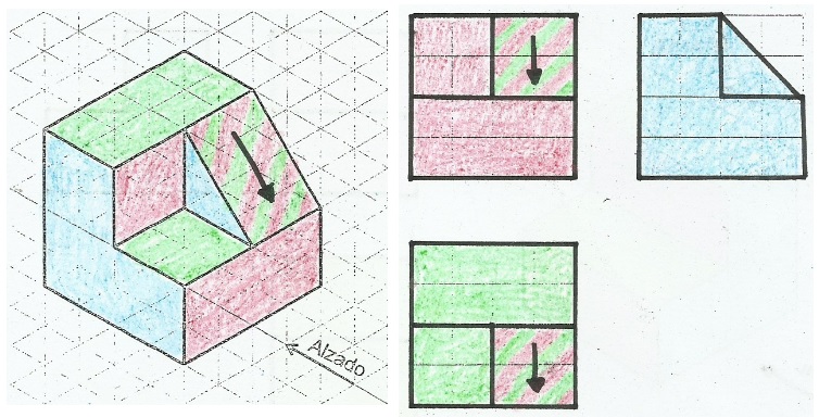 Aprendo: Ejercicio de vistas. Piezas en perspectiva isométrica.